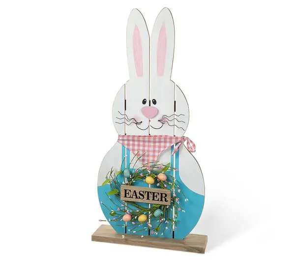 GLITZHOME 30' Wooden Easter Bunny With Scarf Po Rch Sign