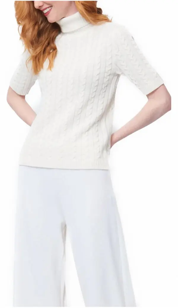 Buy Biana Leo Short Sleeve Cable Knit Turtleneck In Winter White Grey