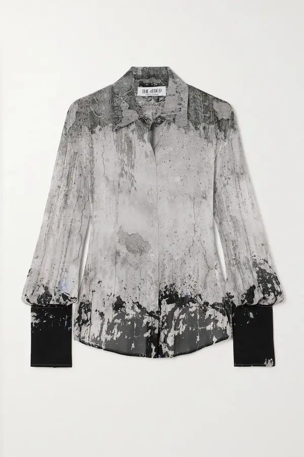Attico Lily Printed Georgette Shirt - Black