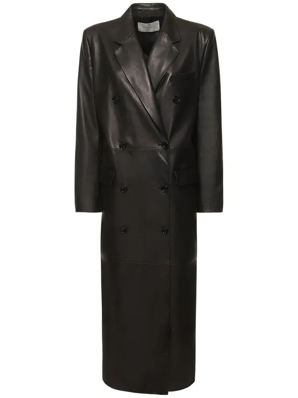 Magda Butrym Leather Double Breasted Coat In Black | Editorialist