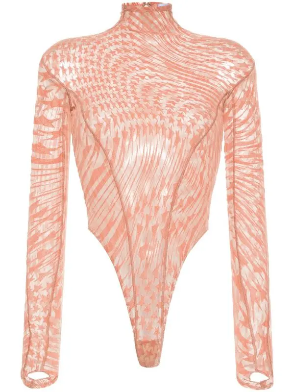 MUGLER Star-print Mesh Bodysuit - Neutrals