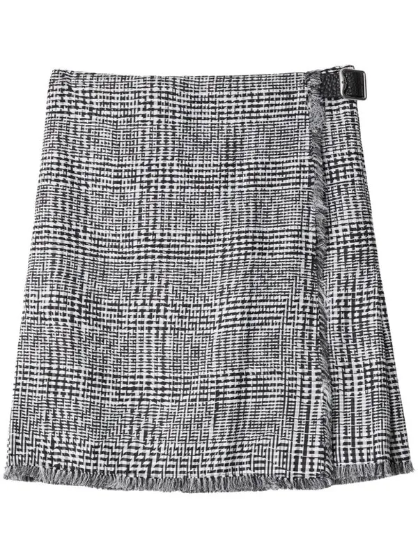 Burberry Plaid Fringed Miniskirt - Black