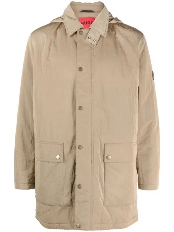 Hugo Boss Hooded Crinkled-finish Raincoat