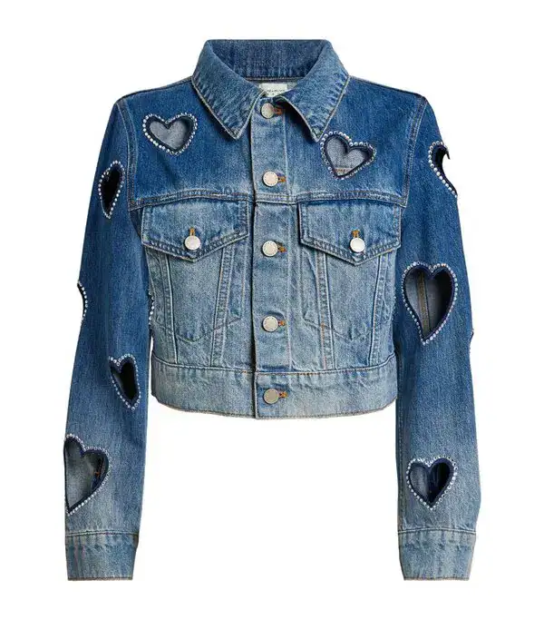 alice+olivia ハート カットアウト デニムジャケット XS ブルー Alice + Olivia Heart Cut-Out Jeff Denim Jacket - Navy | Editorialist