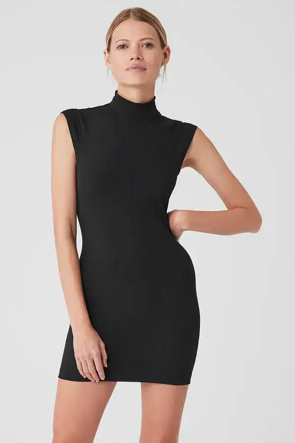 alo grey dress ALO Yoga Ribbed Women Sweater Knit Highline Dress main image 1