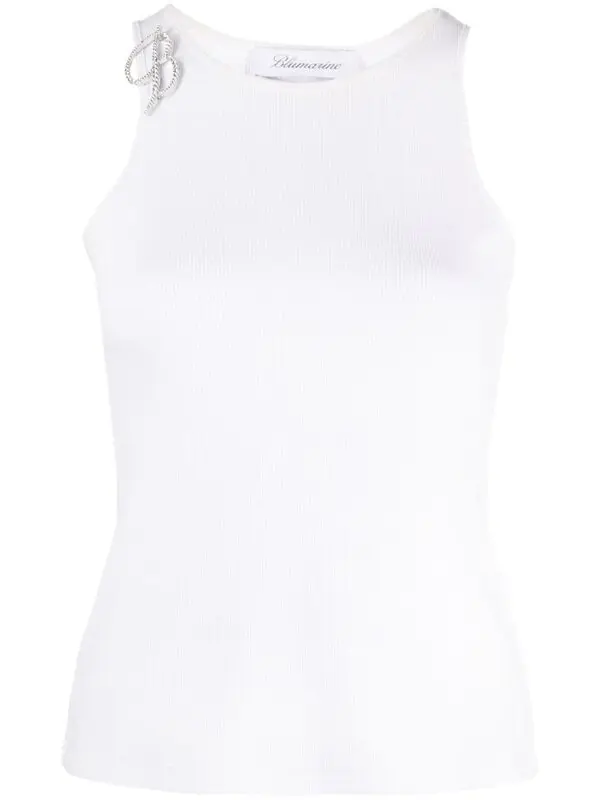 Blumarine Brooch-detail Ribbed Tank Top - White