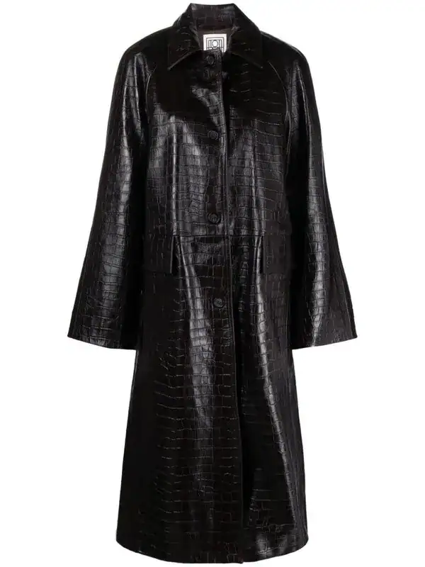 TOTÊME Embossed-crocodile Leather Maxi Coat - Brown | Editorialist