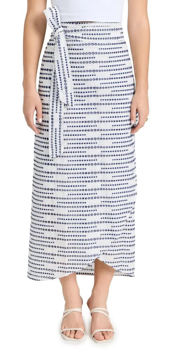 La Vie Style House Textured Maxi Wrap Skirt - Blue & White | Editorialist