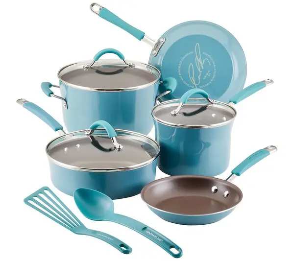 RACHAEL RAY Cucina Nonstick Cookware Set, 10pc, Agave Blue