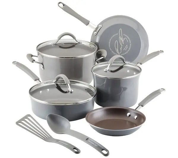 RACHAEL RAY Cucina Nonstick Cookware Set, 10pc, Sea Salt Gray