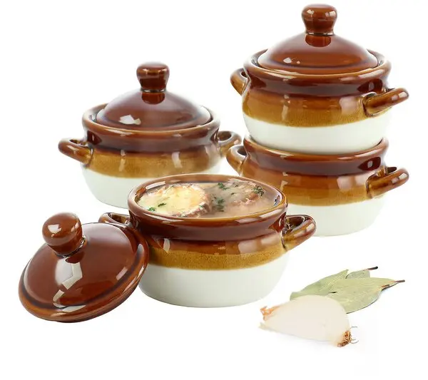 ELAMA Double Handle 15-ounce French Onion Soup Bowl Set