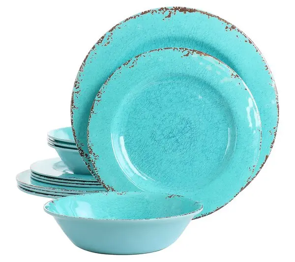 LAURIE GATES Mauna 12 Piece Round Melamine Dinn Eware Set