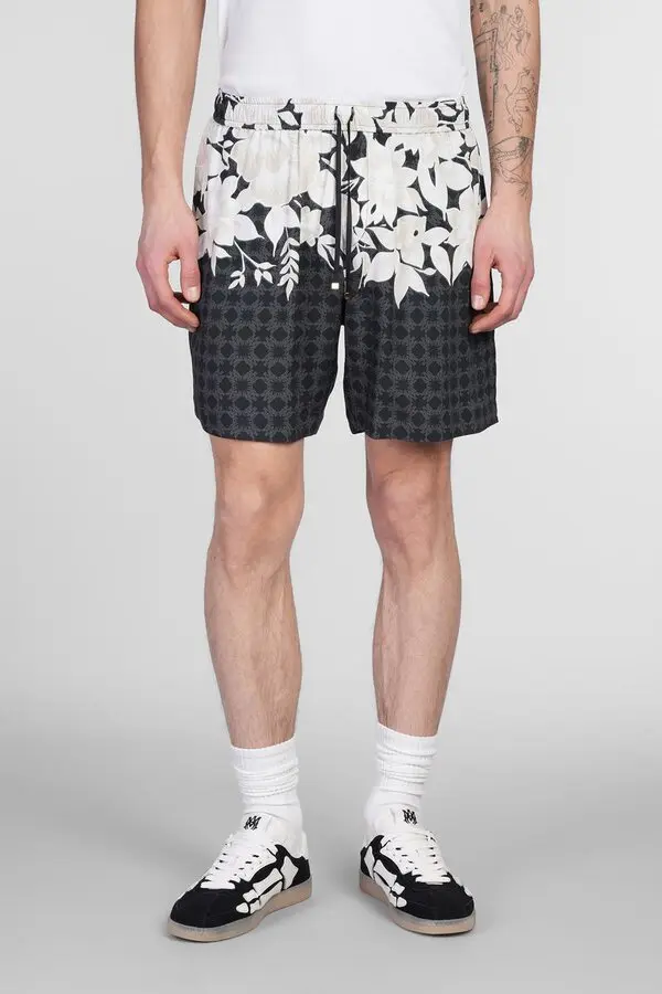 Amiri Floral Monogram Print Shorts - Black
