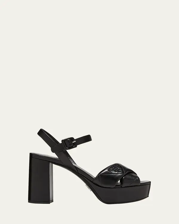 Prada Quilted Leather Platform Sandals - Nero