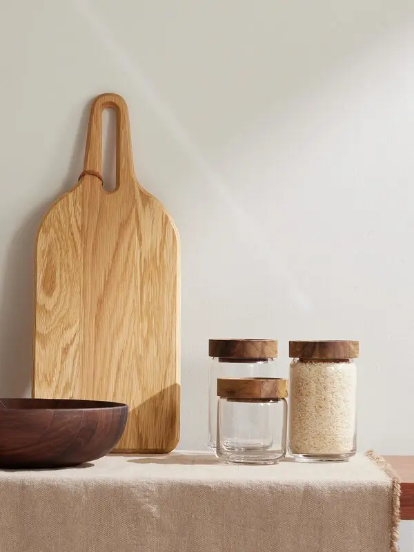 THE CONRAN SHOP Set Of Three Glass And Teak Stacking Jars, 750ml
