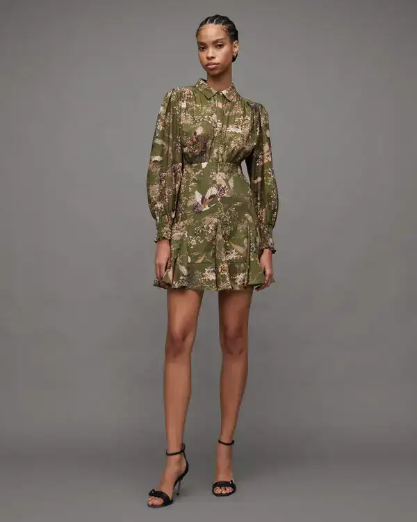 Allsaints Keeley Peggy Floral Print Mini Dress In Khaki Green - 36% Off |  Editorialist