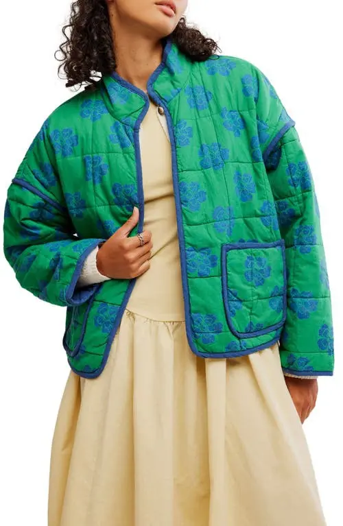 Free People Chloe Printed Quilted Jacket - Grass Combo