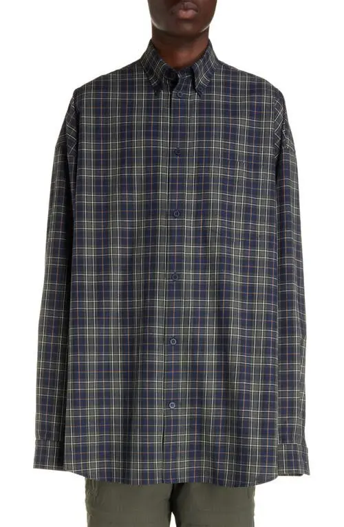 Balenciaga Check Oversize Cotton Flannel Button-down Shirt