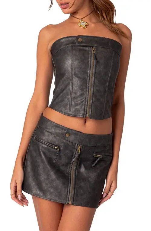 EDIKTED Ziva Faux Leather Corset Top - Black