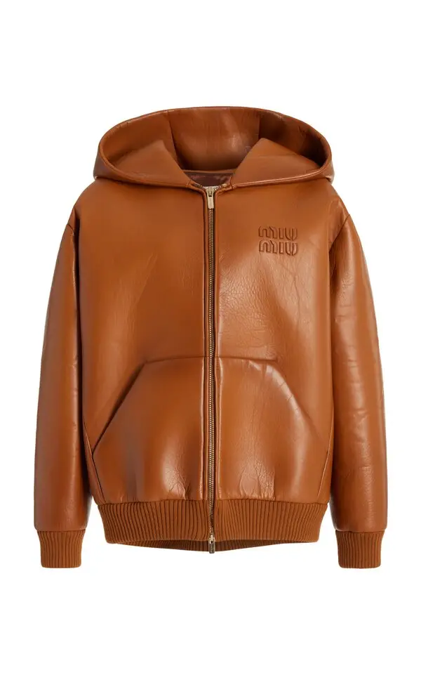 Miu Miu Oversized Hooded Leather Jacket