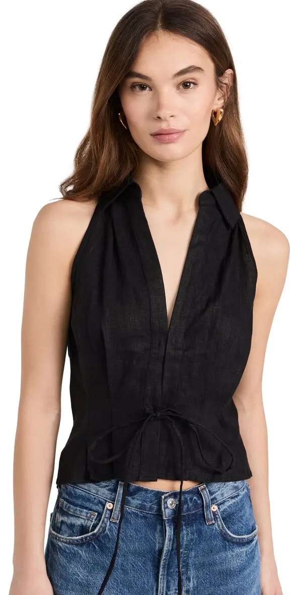 HEVRON Sloan Linen Vest - Black