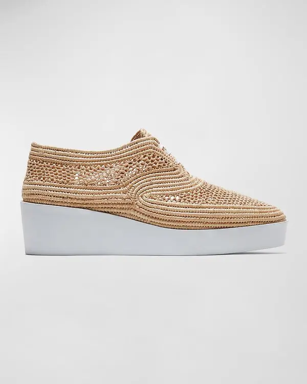 Clergerie Lisa Woven Raffia Platform Loafers - Beige | Editorialist