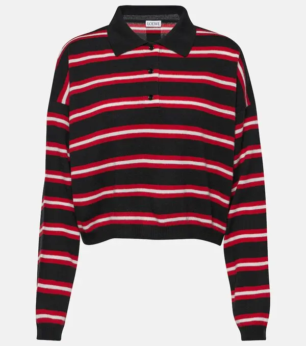 Loewe Striped Wool Polo Sweater - Black | Editorialist