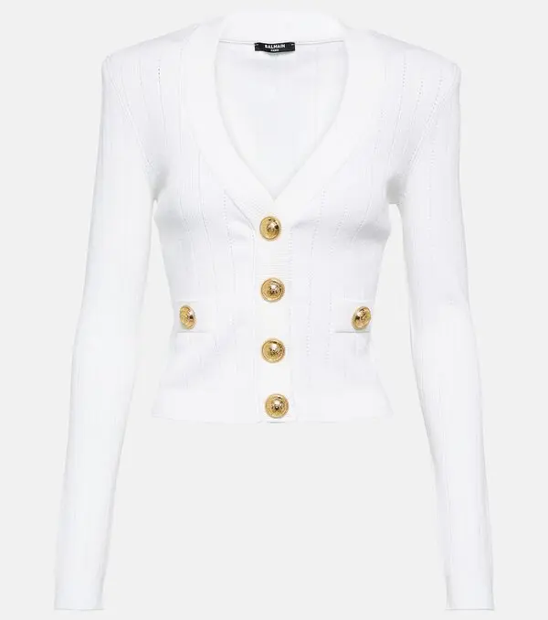 Balmain Ribbed-knit Cardigan - White