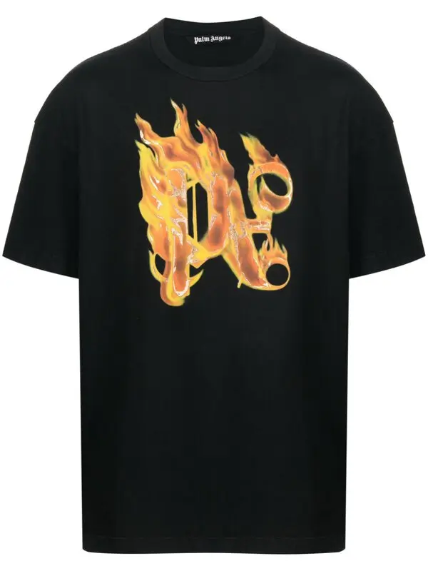 Palm Angels Burning Monogram-print T-shirt - Black