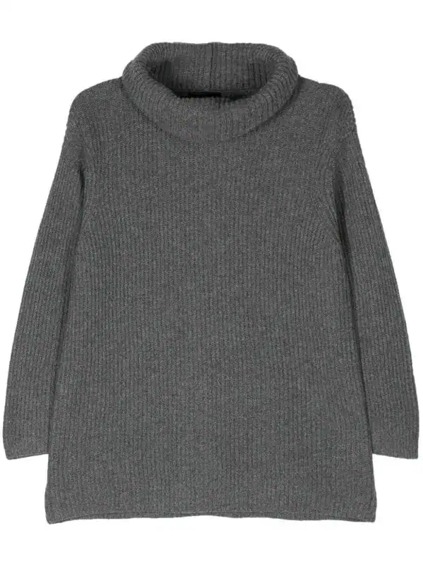 Emporio Armani Roll-Neck Ribbed-Knit Jumper In Grey 30% Off