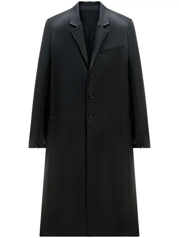 COURREGES Leather Tailored Coat With Zip Sleeves