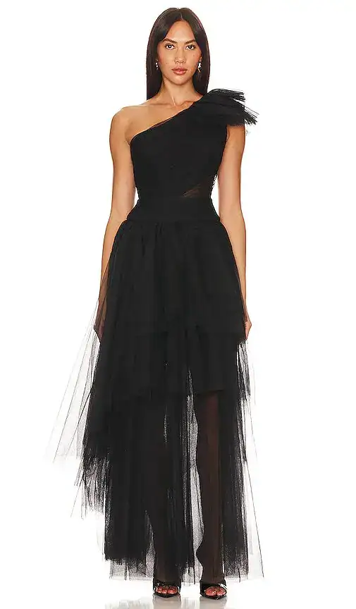 bcbg black tulle dress Oly Tiered Ruffle Tulle Evening Gown Black / 14 main image 0
