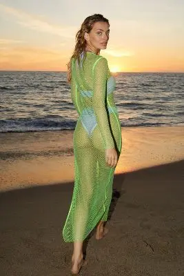 Sunday In Brooklyn Cove Long-Sleeve Sheer Cover-Up Midi Dress In Green -  46% Off | Editorialist