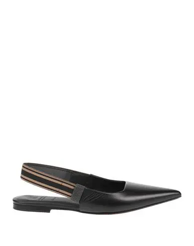 Brunello Cucinelli Soft Leather Slingback Ballerinas - Black