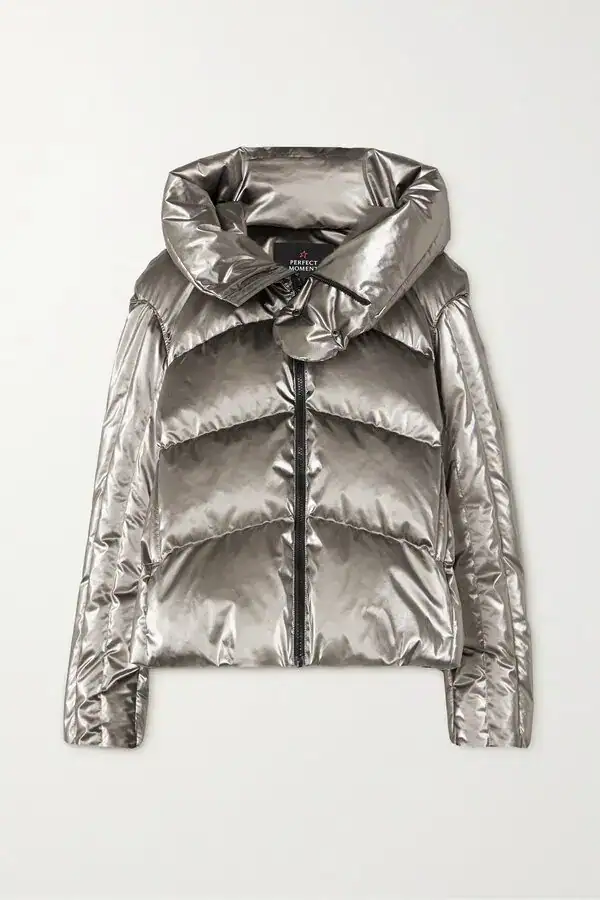 Perfect Moment Orelle Hooded Quilted Down Ski Jacket In Metallic