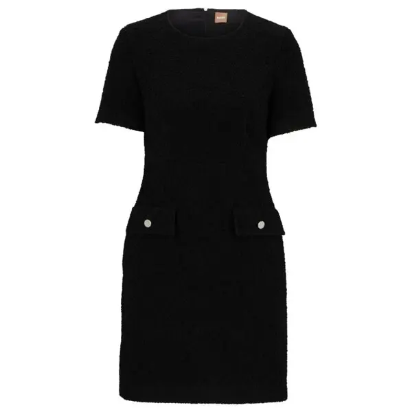 Buy Hugo Boss Slimfit Tweed Dress With Buttondetail Pockets - Black At ...