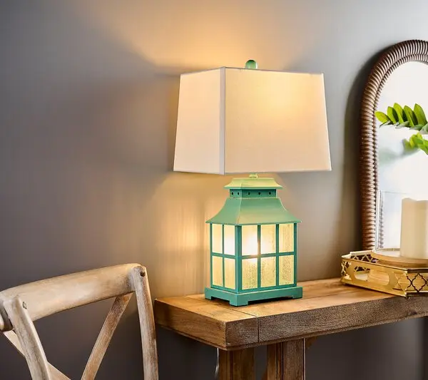 VALERIE PARR HILL As Is Glass & Metal Carriage Lantern Lamp W/ Shade Valerie