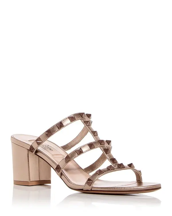 Valentino Garavani Rockstud Block Heel Slide Sandals Skin