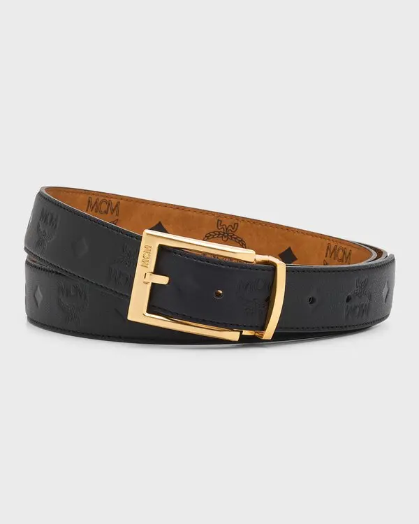 Mcm Monogram Embossed Leather Belt - Black | Editorialist