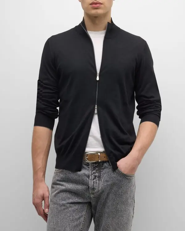 Brunello Cucinelli Wool-cashmere Full-zip Sweater - Black