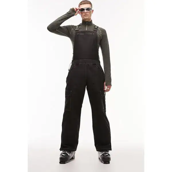 Topman Waterproof Straight Leg Ski Dungarees Black Editorialist