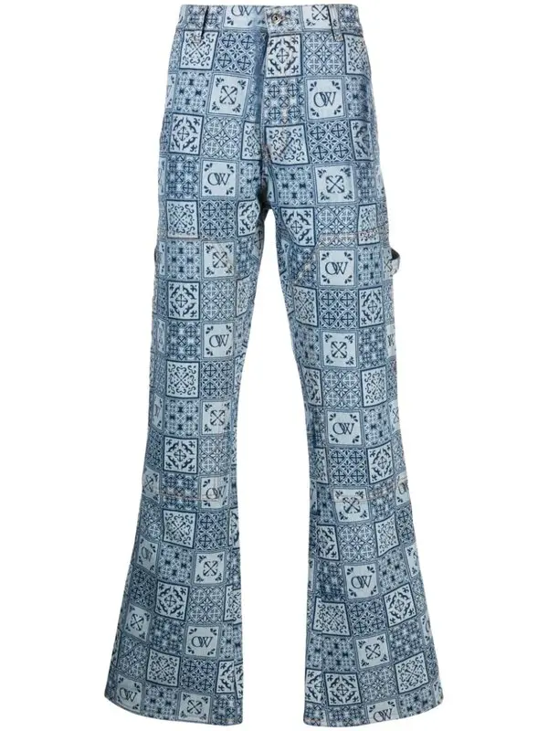 Off-White Logo-print Flared Carpenter Jeans
