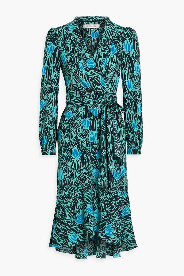 Diane Von Furstenberg Carla Printed Crepe Midi Wrap Dress