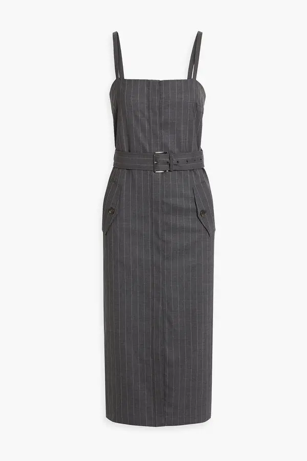 Brunello Cucinelli Belted Pinstriped Midi Dress