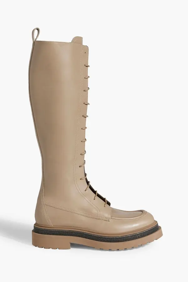 Brunello Cucinelli Bead-embellished Leather Knee Boots