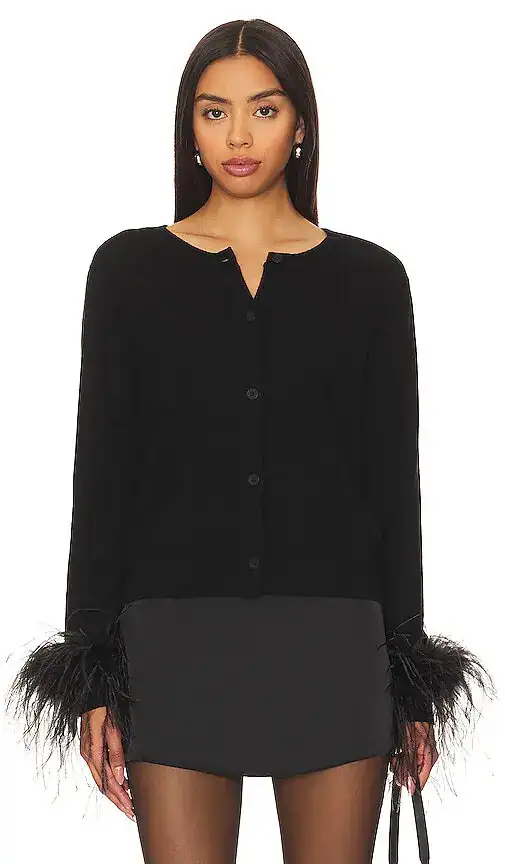 Rue Sophie Shushu Feather Cardigan - Black | Editorialist