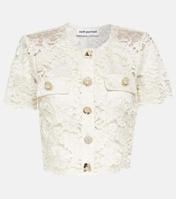 Self-Portrait Scalloped Lace Top In White 30% Off Editorialist