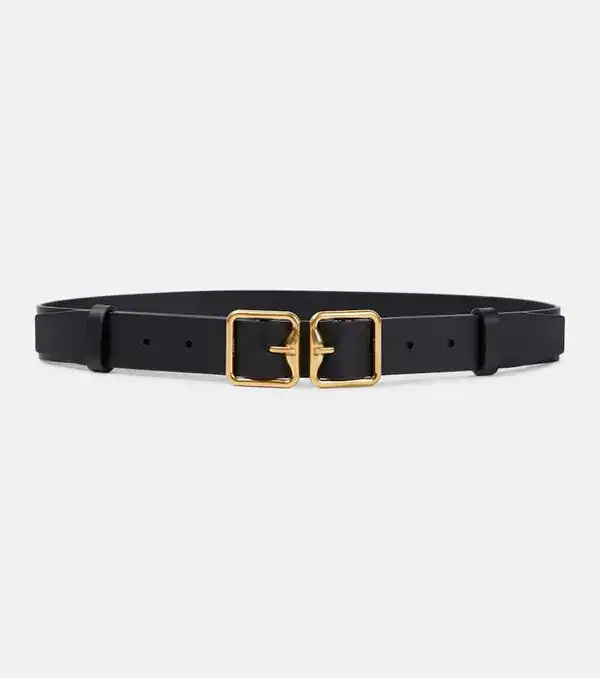Black Italian Leather Double Buckle Belt | Burberry Burberry Double Leather B Buckle Belt | italist main image 3