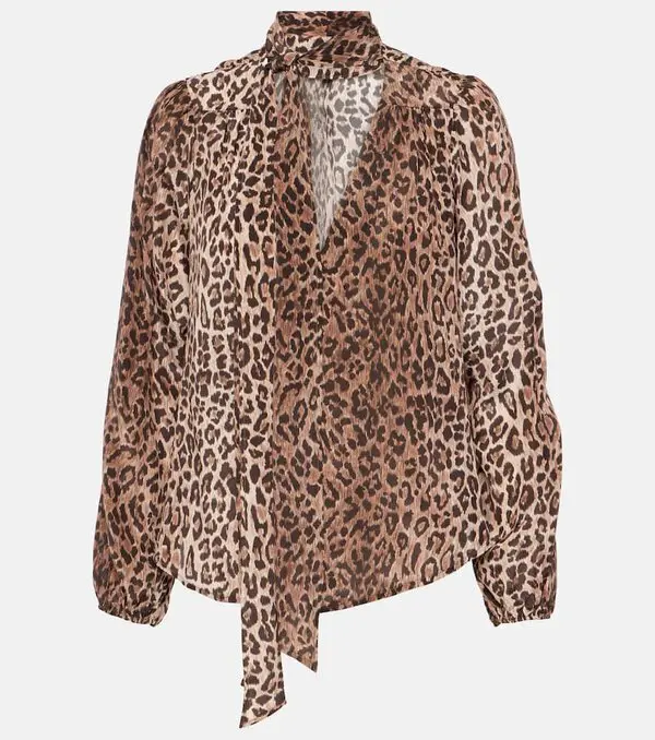 Rixo Moss Leopard-print Silk Blouse - Multicoloured
