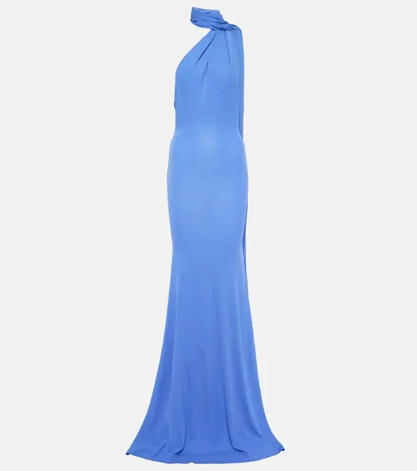 Alex Perry Scarf-Detail Open-Back Jersey Gown In Blue - 30% Off |  Editorialist